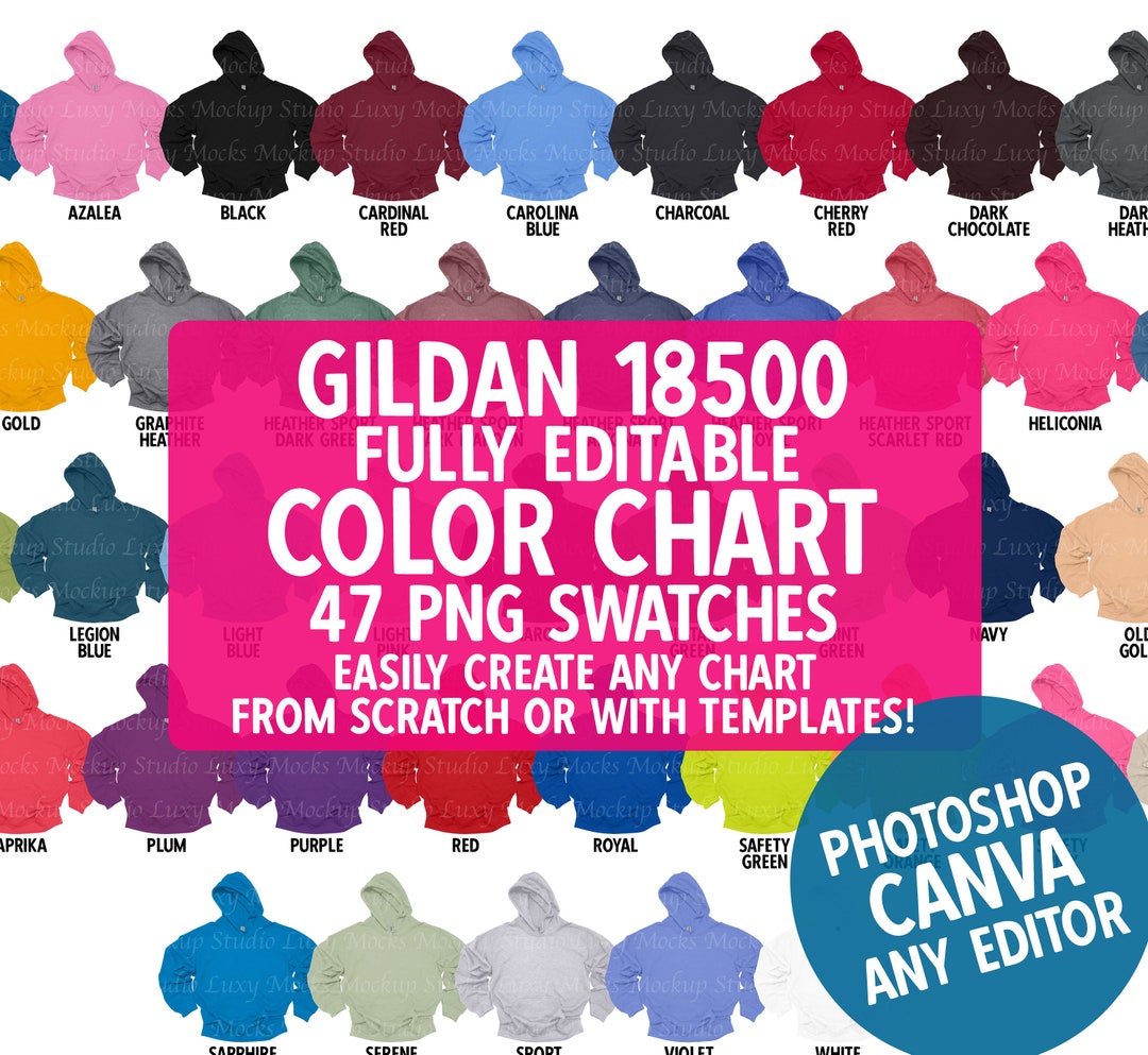 Gildan 18500 Hoodie Color Chart: 47 PNG Swatches (digital Download) - Etsy