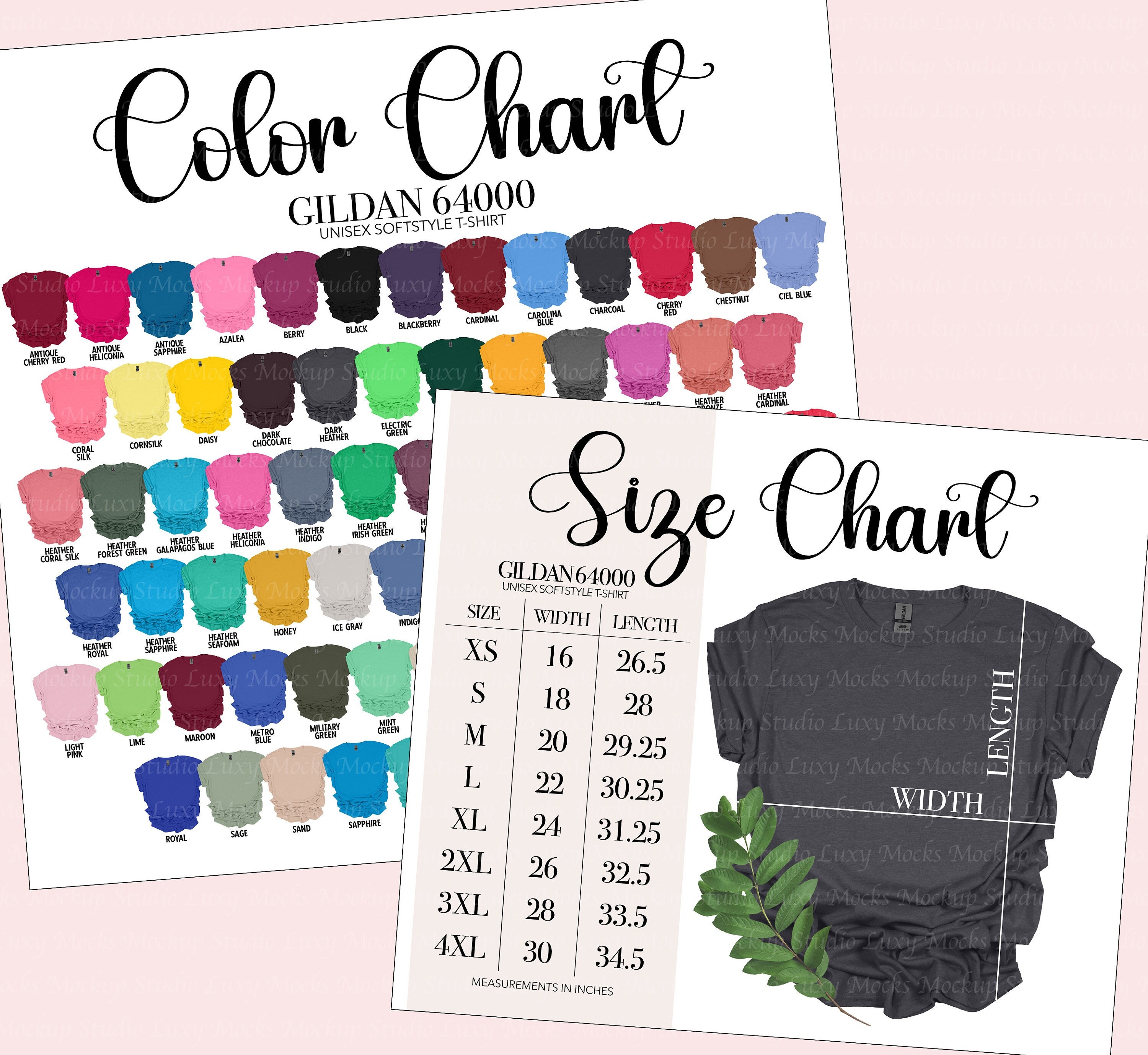 Gildan 64000 Color Chart Size Chart 2 JPEG Files G640 - Etsy Canada