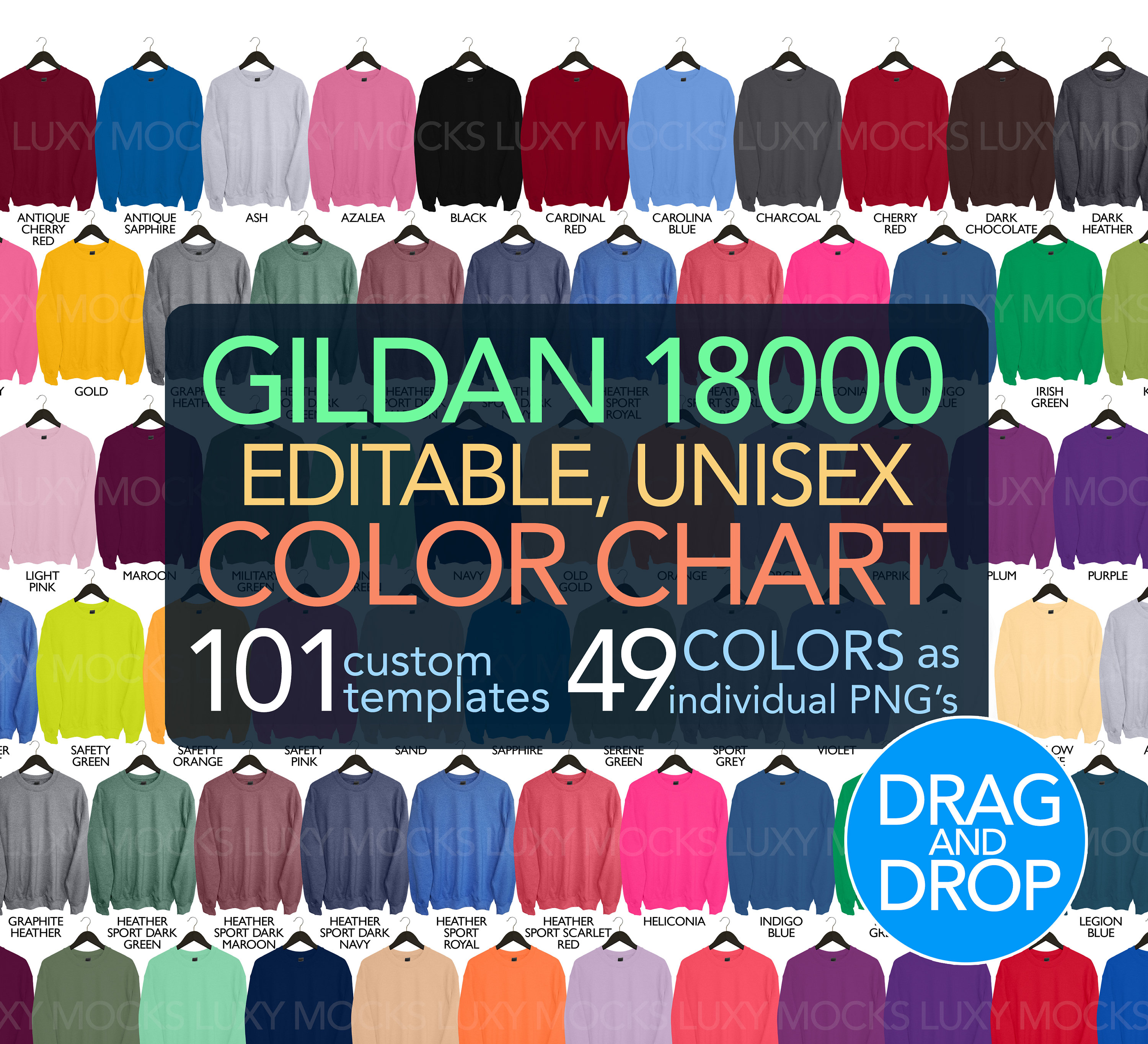Gildan 18000 Color Chart Mockup: 49 PNG Swatches (digital Download) - Etsy