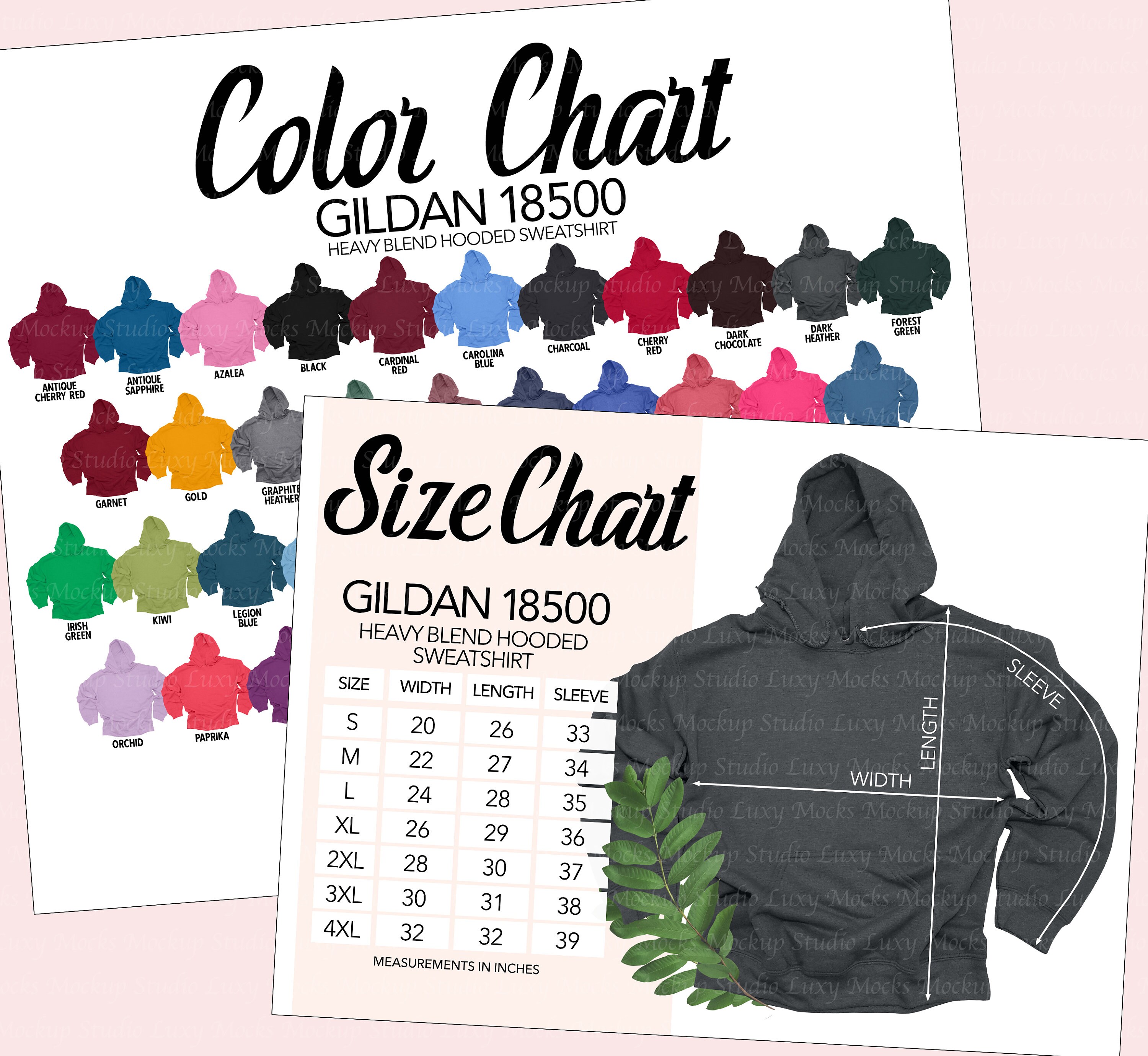 Gildan 18500 G185 Color Chart Size Chart Bundle Unisex - Etsy UK