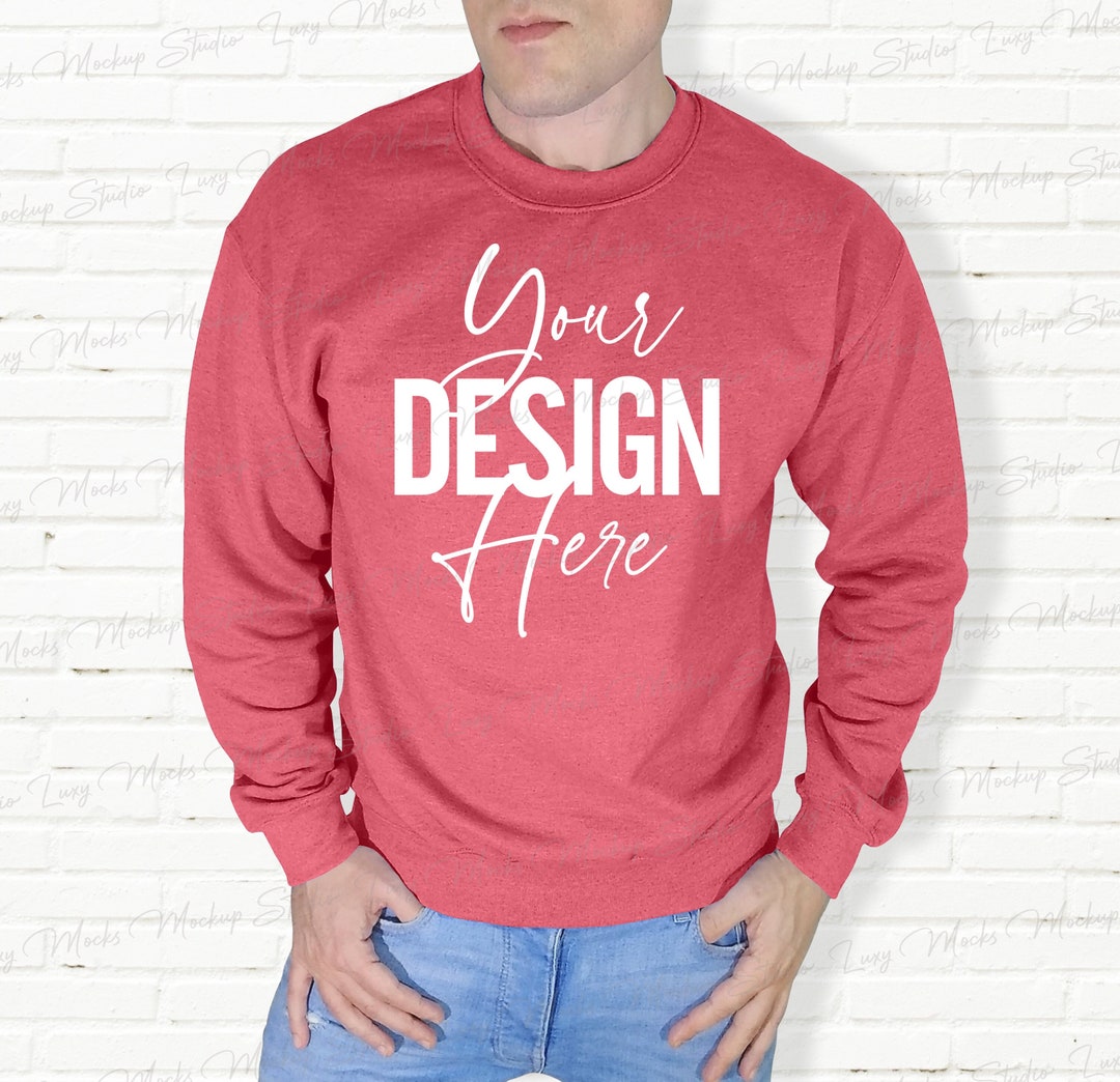 Scarlet Red Sweatshirt Mockup: Gildan 18000 Heavy Blend (JPEG Format ...