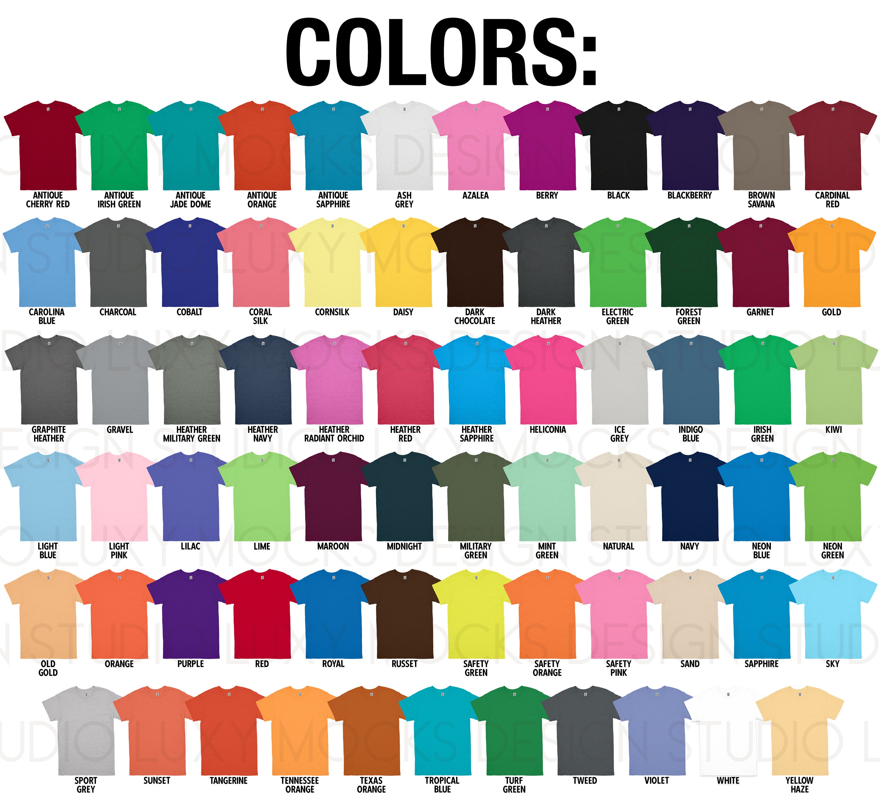 Gildan 5000 Color Chart & Size Chart Canva Template (PNG) - Etsy