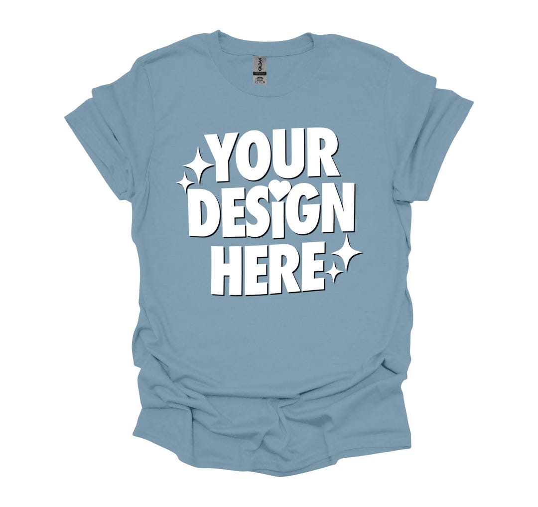 Stone Blue Gildan 64000 T-shirt Mockup: Unisex Flat Lay (digital ...