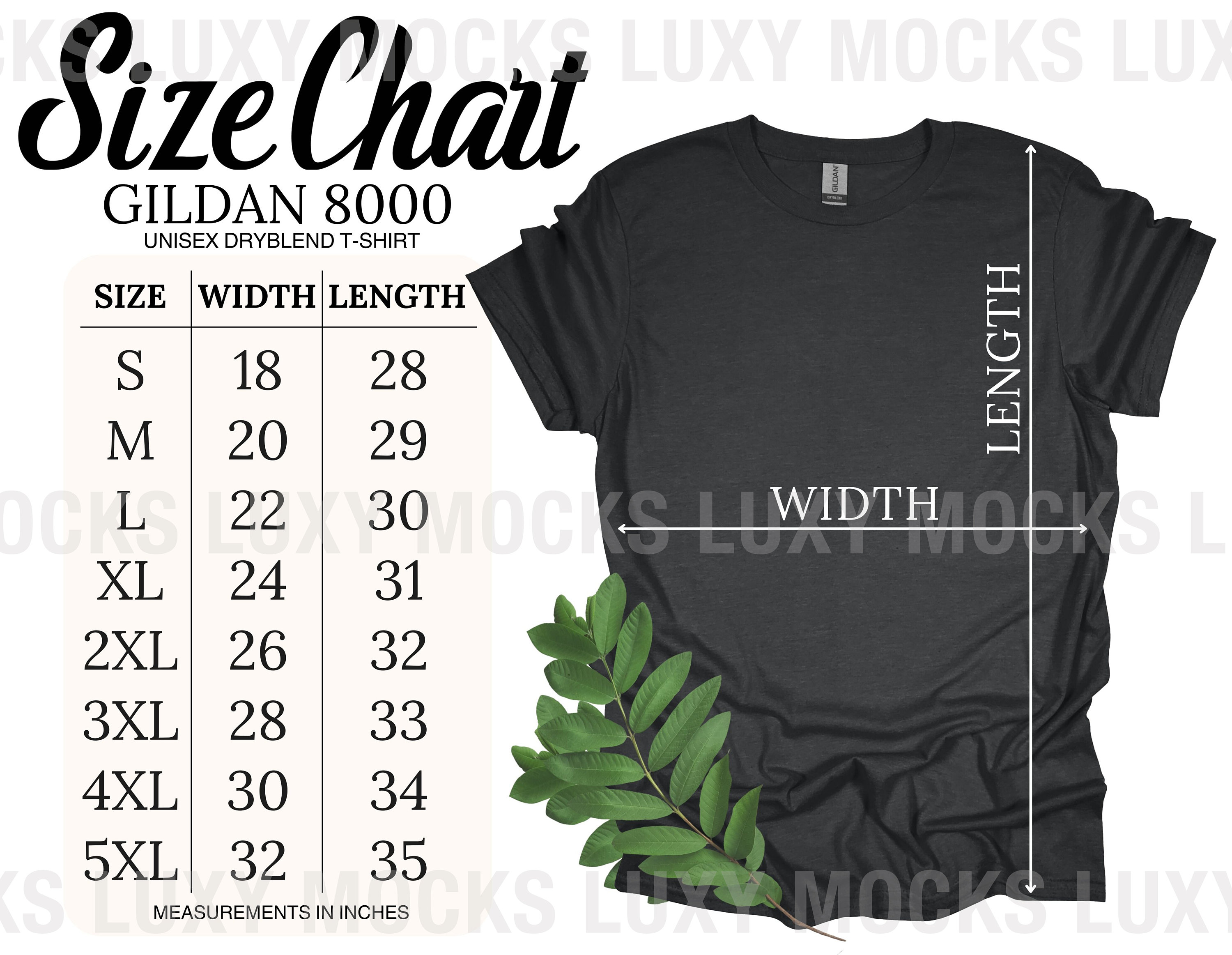 Gildan 8000 Color & Size Chart Bundle (digital Download) - Etsy