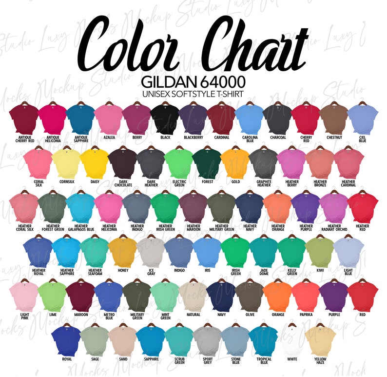 Gildan 64000 G640 Color Chart and Size Chart Bundle JPEG - Etsy