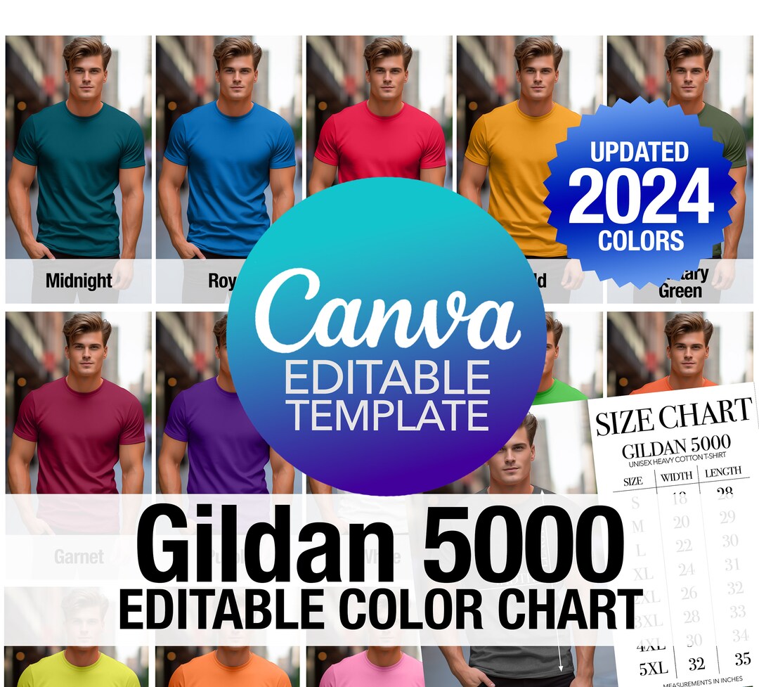 Men's Editable Color Chart Gildan 5000 G500 Editable Canva Template ...
