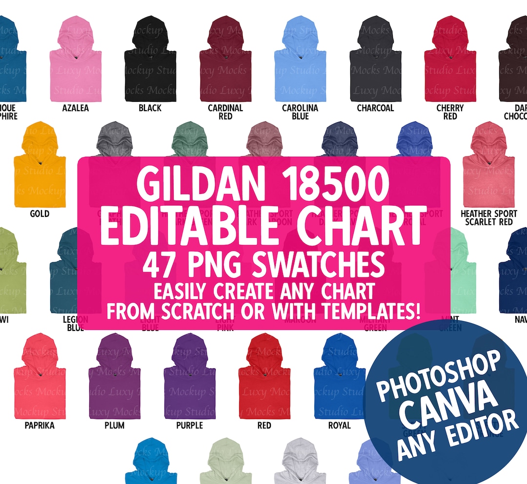 Fully Editable Custom Color Chart Gildan 18500 G185 Folded Style 47 ...
