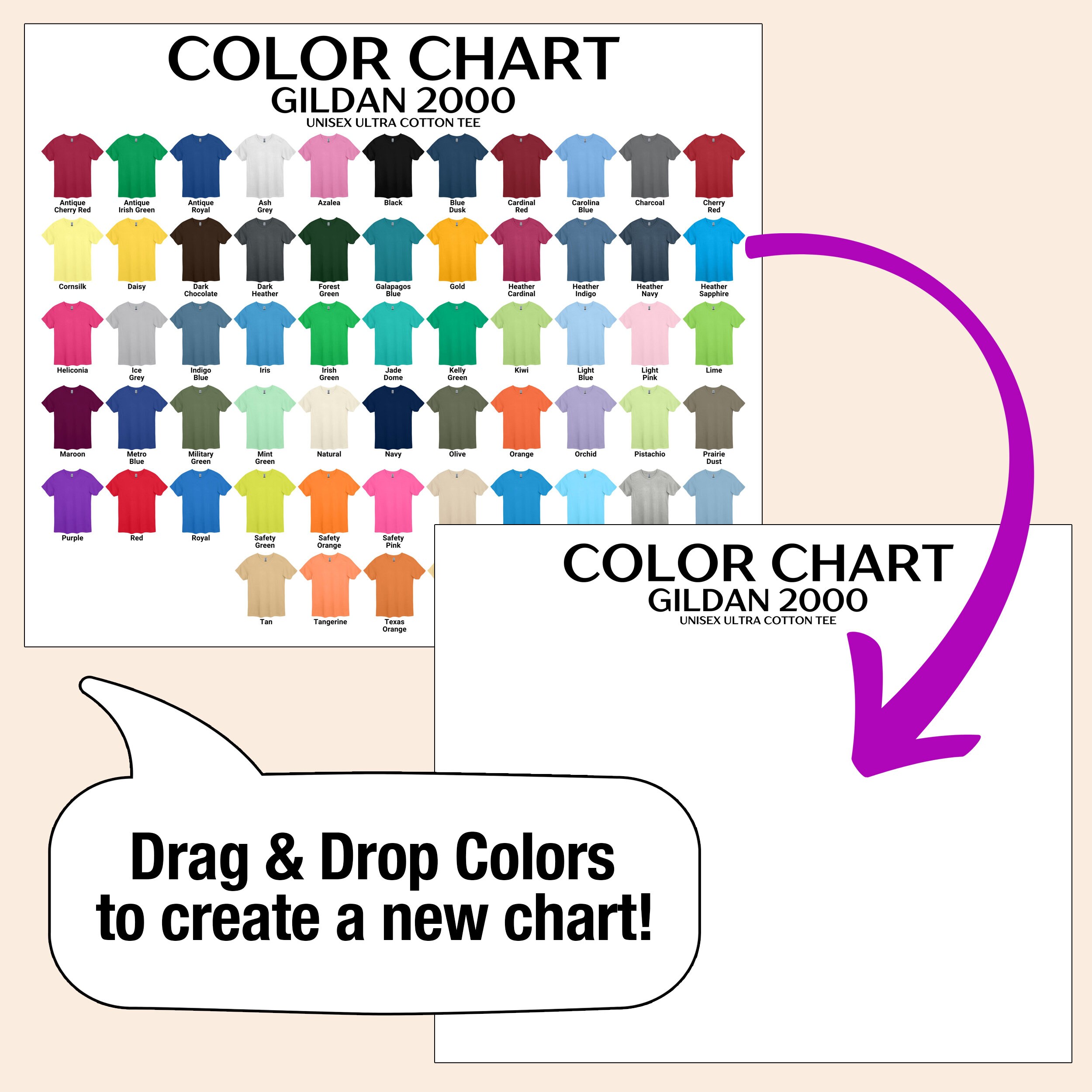 Gildan 2000 Color Chart & Size Chart: Canva Template (PNG Mockup) - Etsy