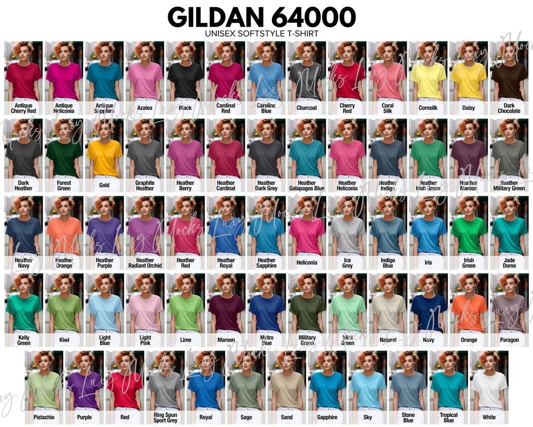 Gildan 64000 G640 Color Chart Women's T-shirt Color Chart Gildan T ...