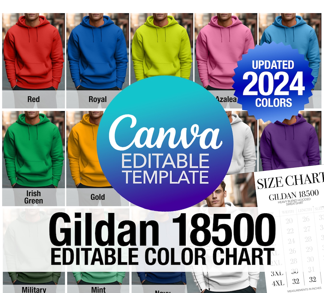 Gildan 18500 G185 Editable Color Chart Men's Style Chart Canva Editable ...