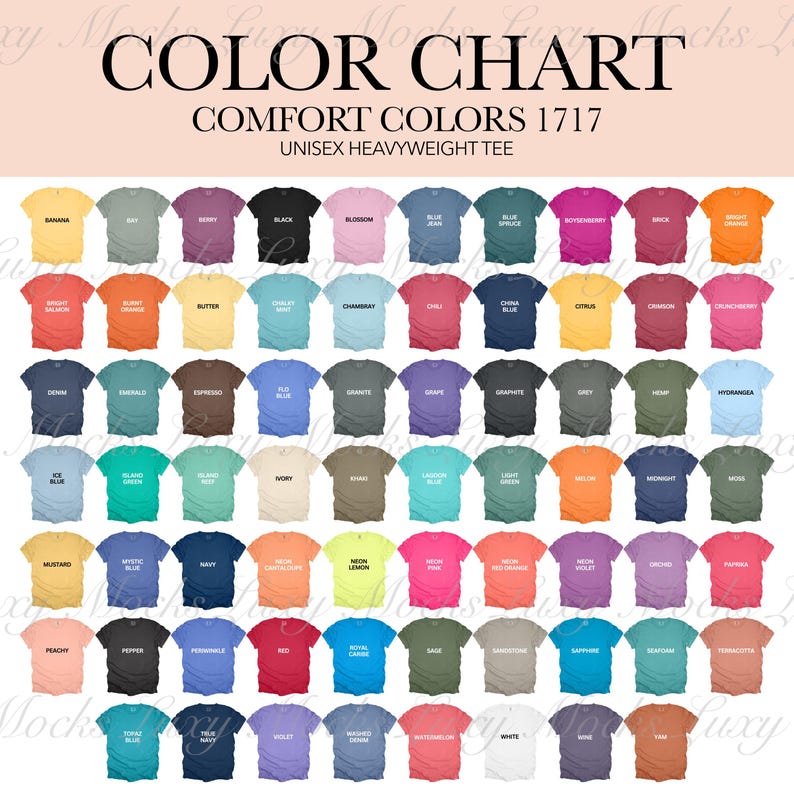 Comfort Colors 1717 Color Chart & Size Chart (digital Download) - Etsy