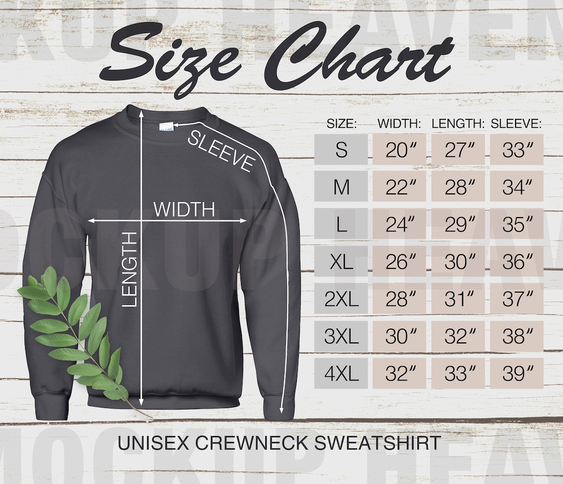 Gildan 18000 G180 Size Chart G180 Sweatshirt Mockup Size Chart - Etsy