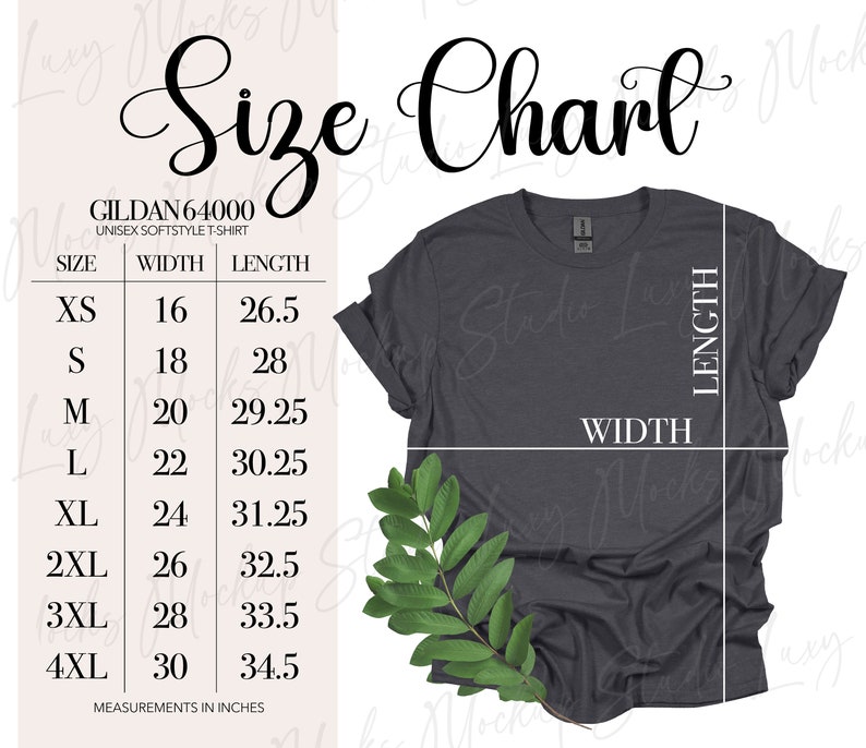Gildan 64000 G640 Size Chart 1 JPEG File Urban Crunch - Etsy