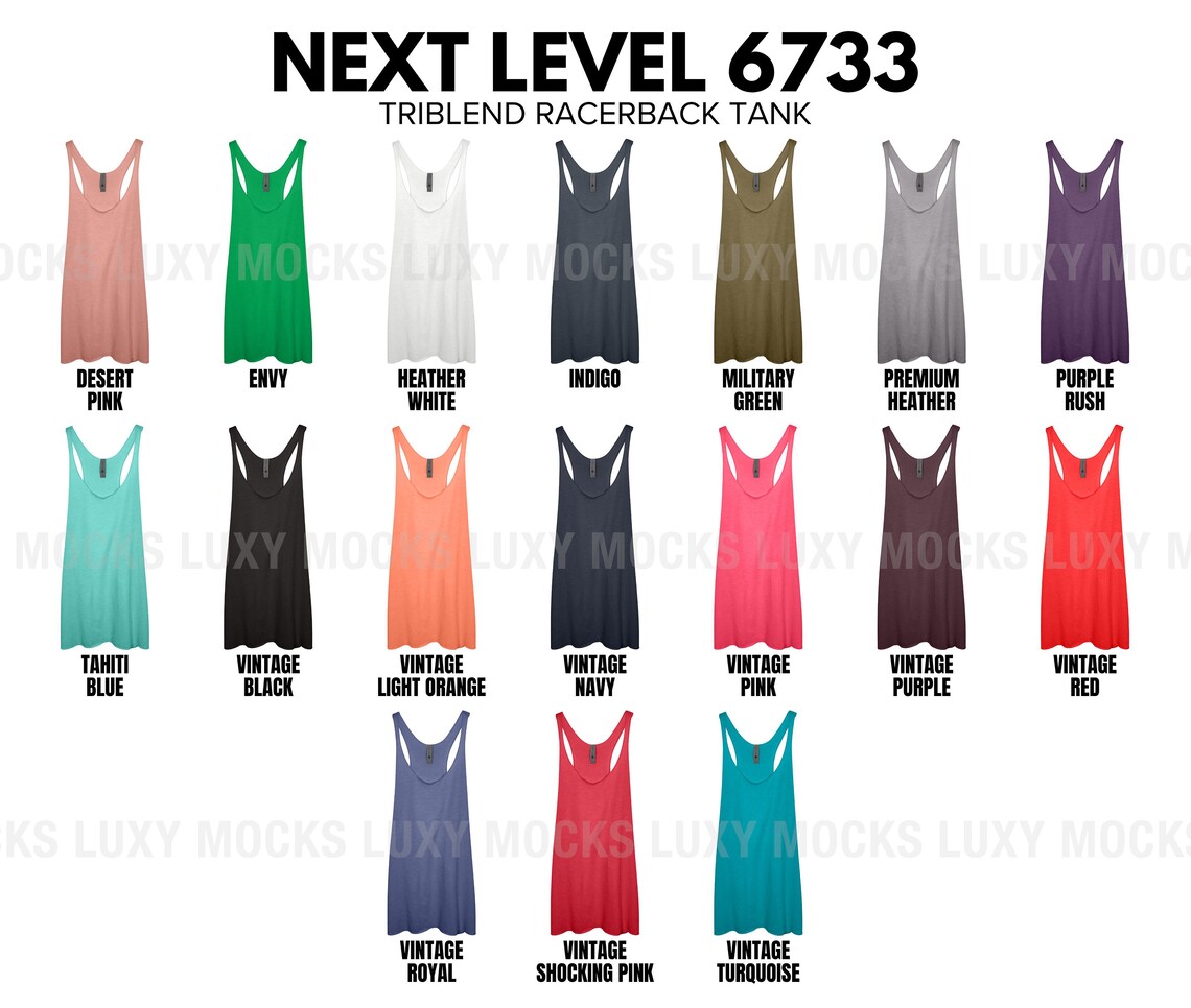 Next Level 6733 Front and Back PNG Transparent Mockup Bundle + Color ...
