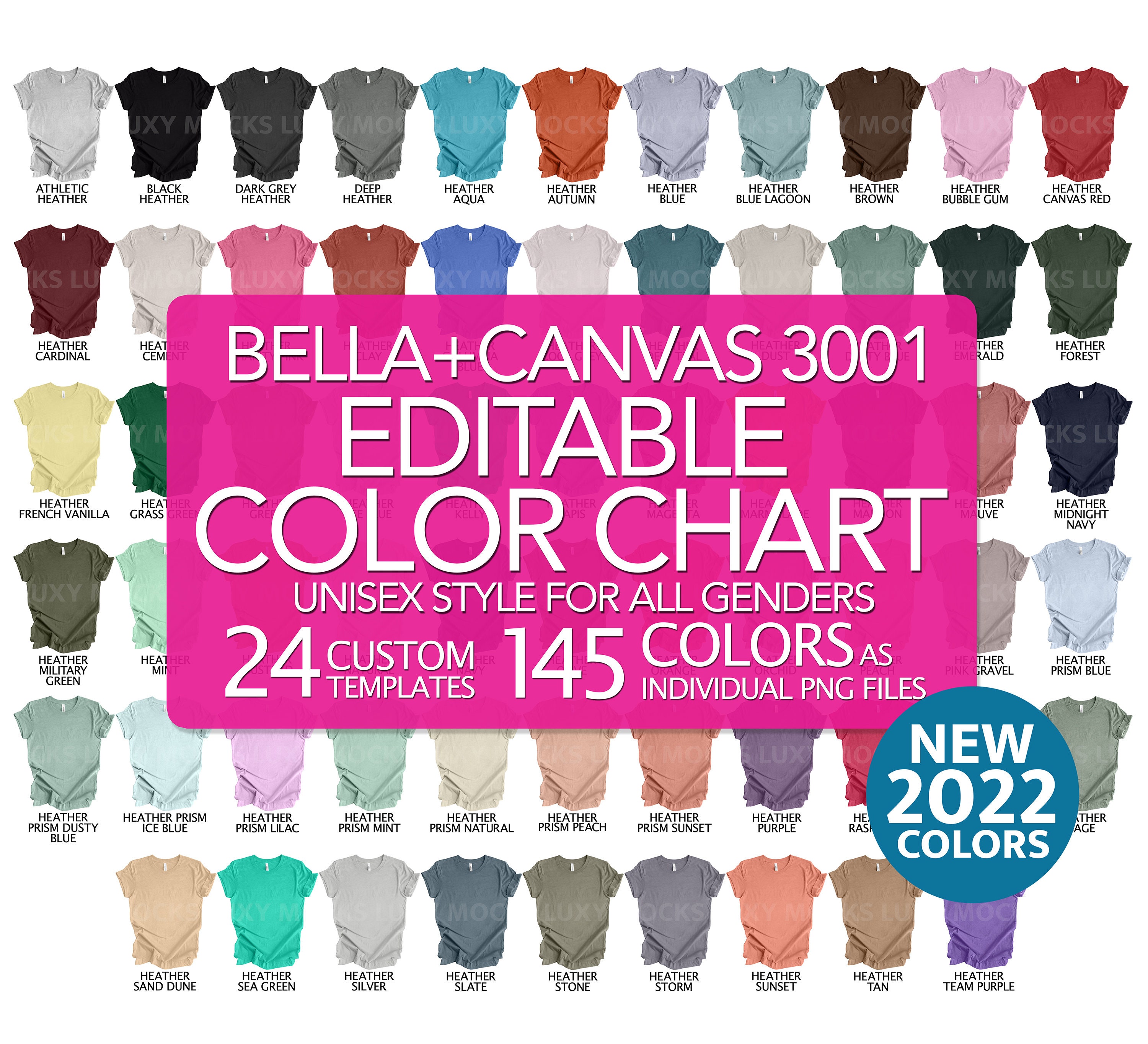 Editable Color Chart Bella Canvas 3001 145 PNG Transparent - Etsy Canada