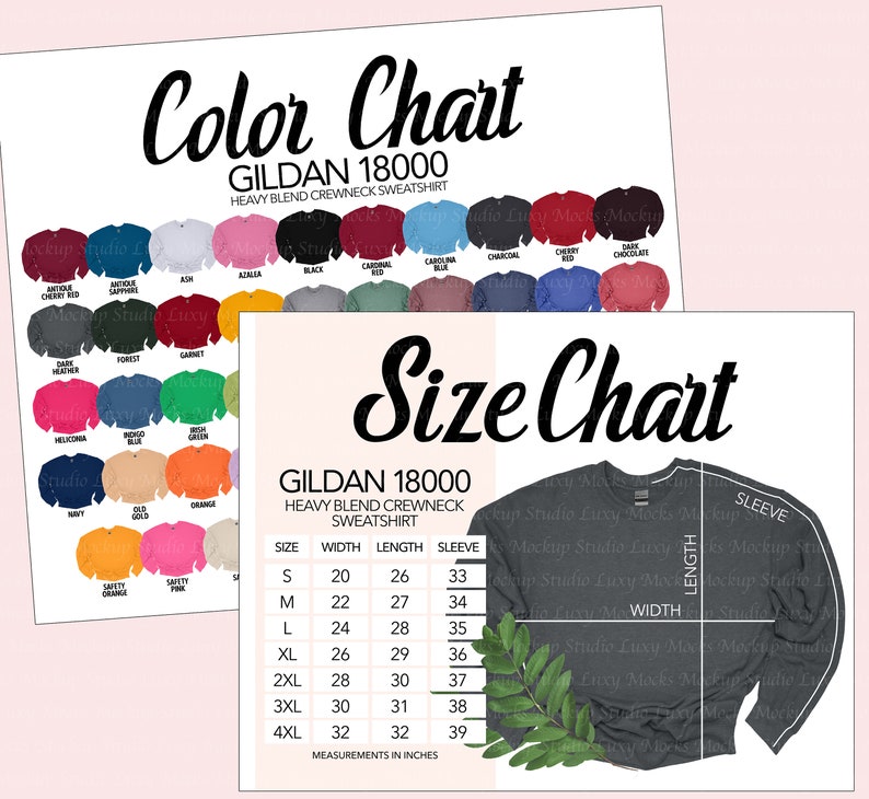 Gildan 18000 G180 Color Chart Size Chart Bundle Unisex - Etsy Ireland