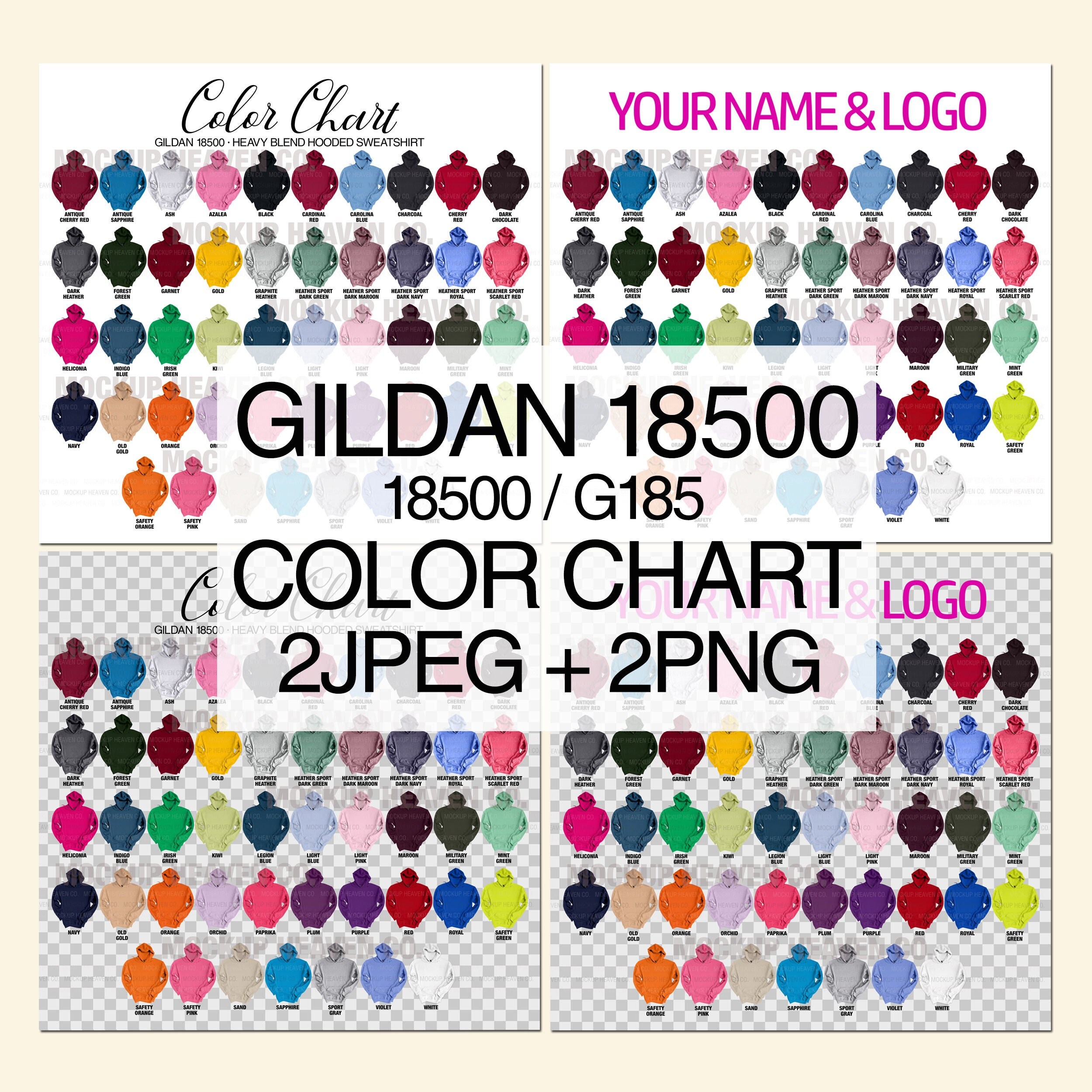 Gildan 18500 Color Chart G185 Heavy Blend Hooded Sweatshirt - Etsy