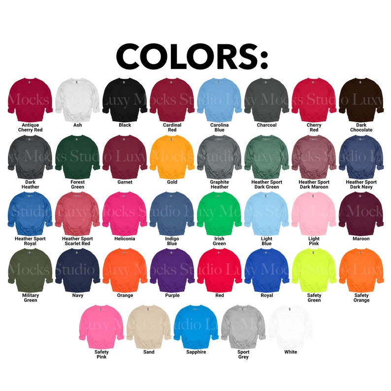 Gildan 18000 Mockup Bundle: Front & Back PNG, Color Chart (canva ...