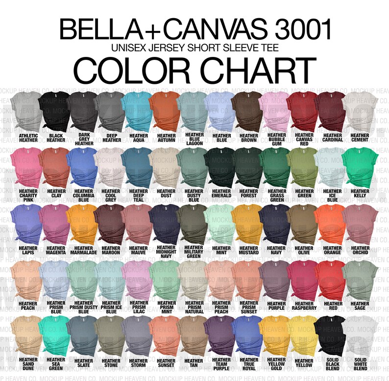 Bella Canvas 3001 Color Chart: 130 Colors (JPEG+PNG) - Etsy
