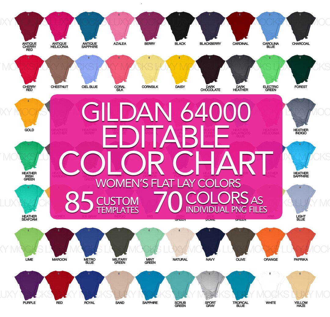 Editable Color Chart Gildan 64000 G640 70 Colors As Individual Png