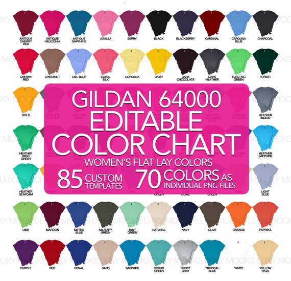Editable Color Chart Gildan 64000 G640 70 Colors As Individual Etsy