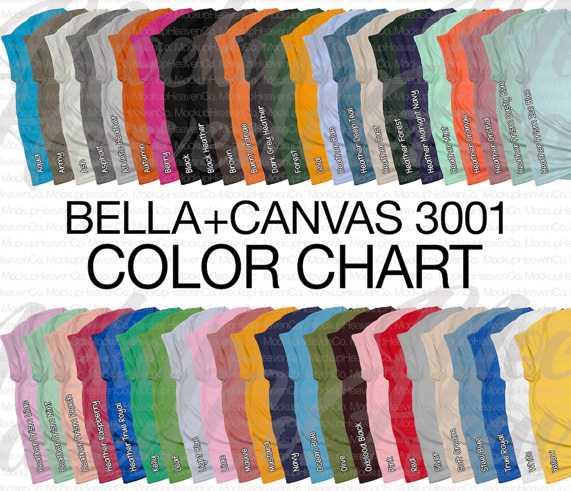 Bella Canvas 3001 Color Chart Size Chart Print on Demand | Etsy