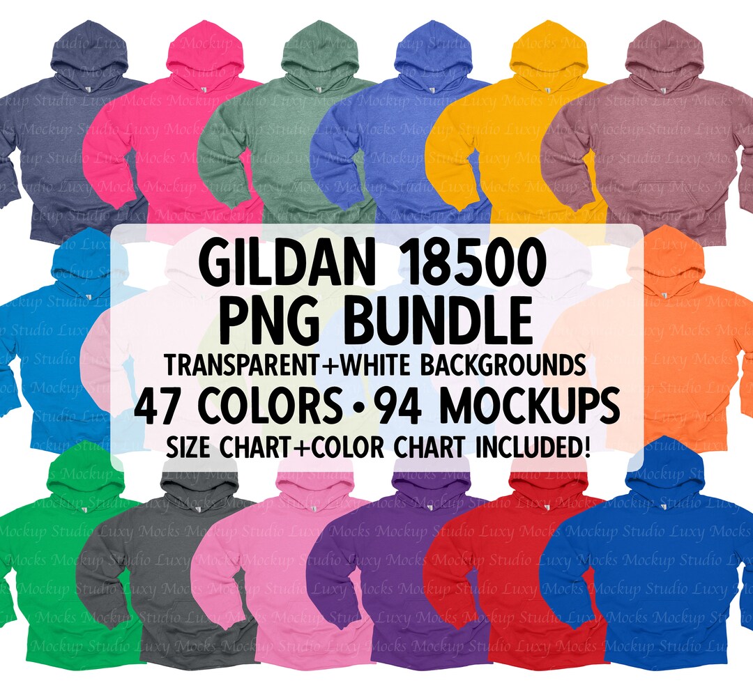 Gildan 18500 G185 Hoodie Mockup Bundle Individual Files 188 Mockups, 47 ...