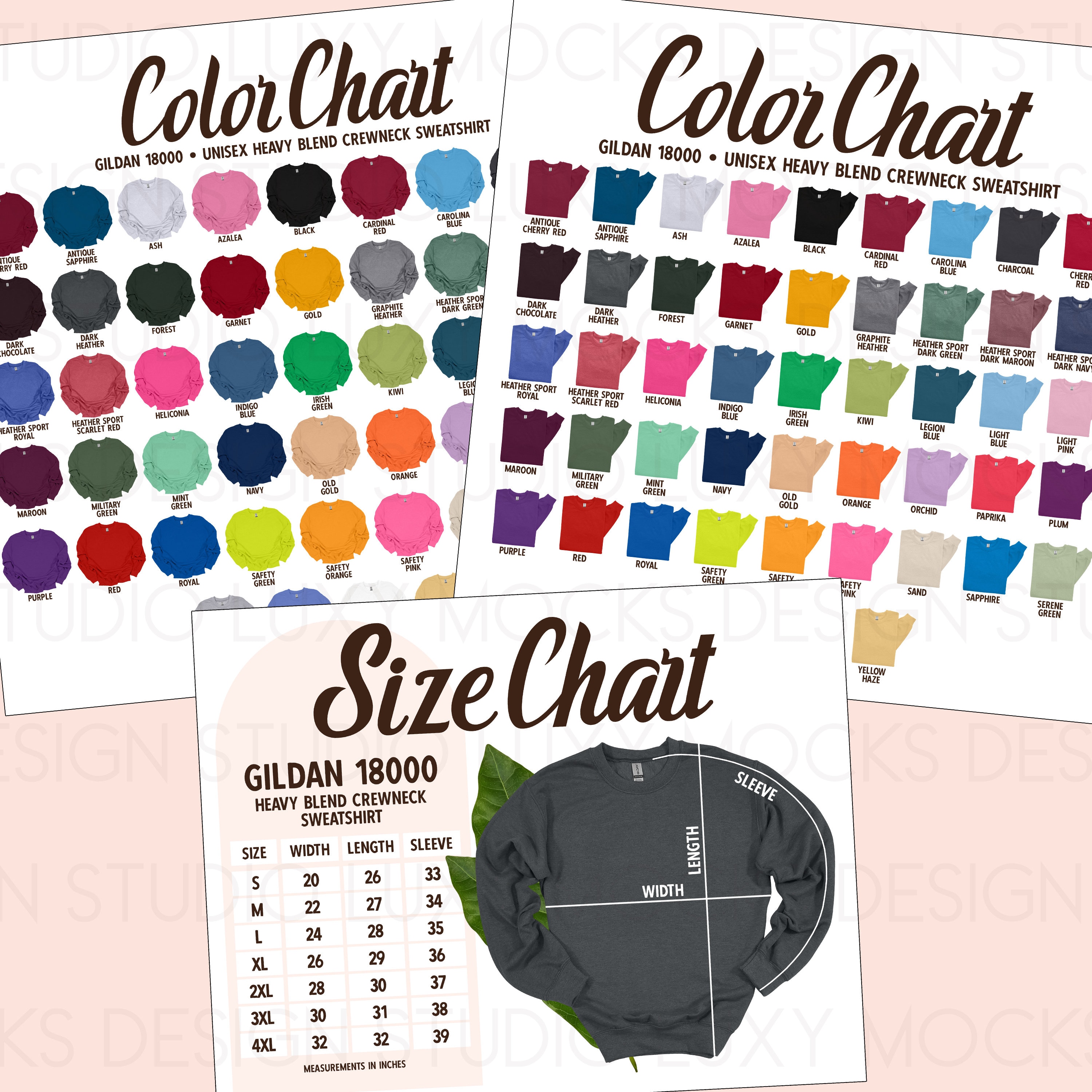 Gildan 18000 Mockup: PNG Transparent Color Chart (canva, Adobe) - Etsy