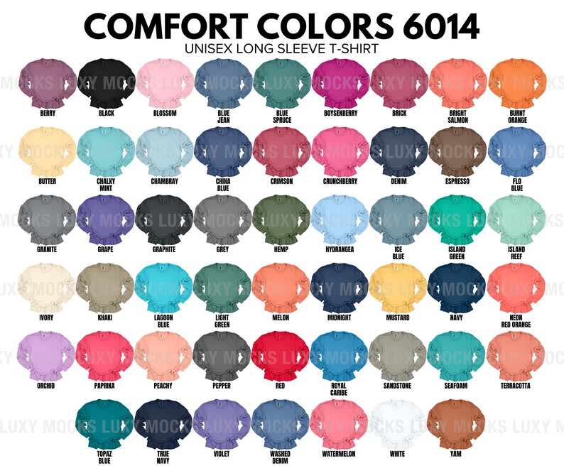 Comfort Colors 6014 Color Chart + Size Chart + PNG Mockup (canva ...