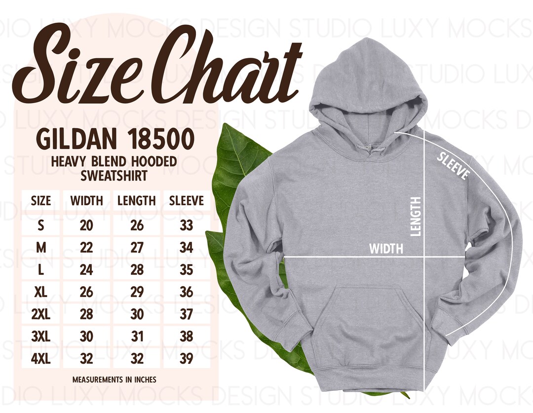 Gildan 18500 G185 Size Chart Sport Grey Color Unisex Style - Etsy