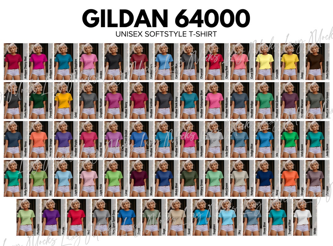 Gildan 64000 G640 Color Chart Women's Softstyle T-shirt Color Chart ...