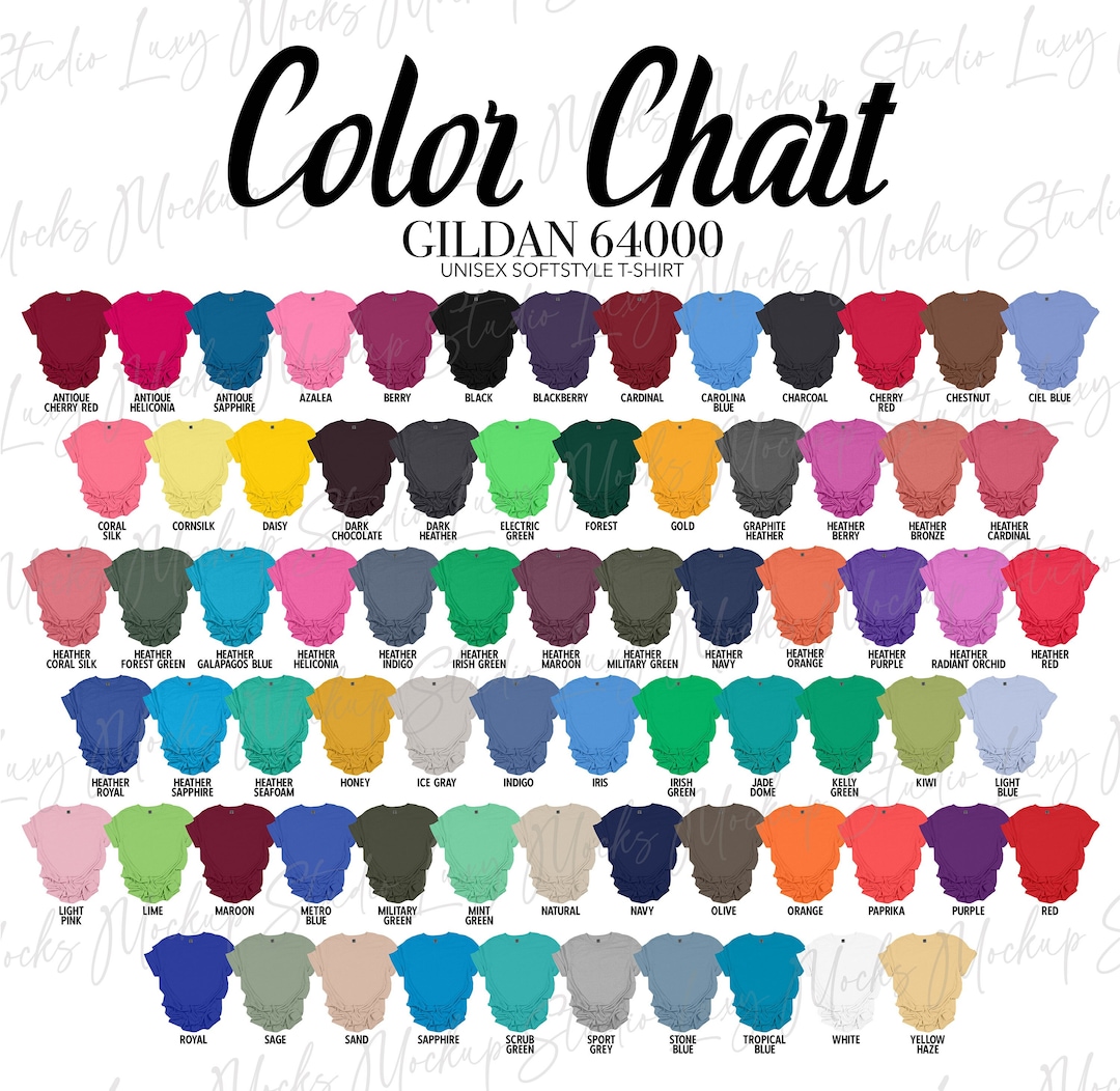 Color Chart Gildan 64000 G640 Softstyle T-shirt | 1 JPEG File Non ...