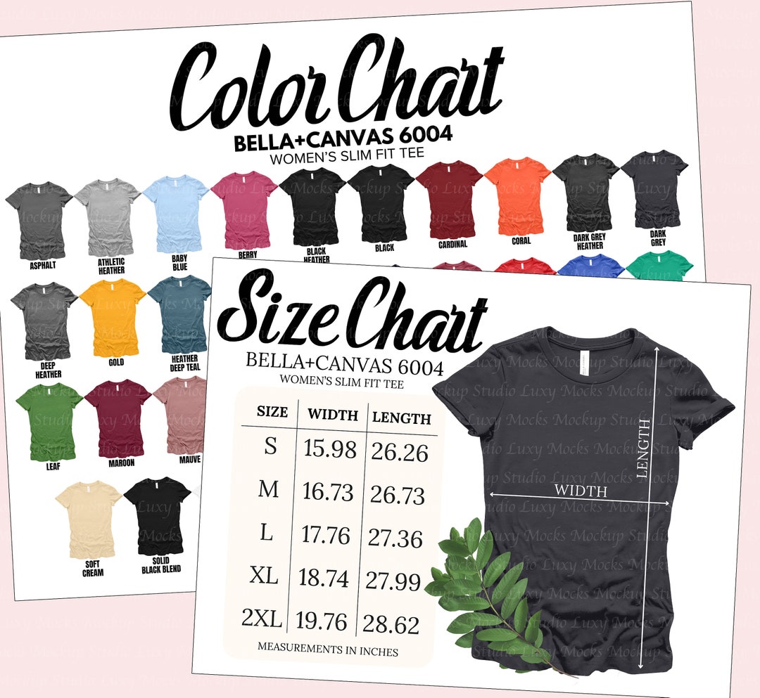 Bella Canvas 6004 Color Chart & Size Chart Bundle (digital Download) - Etsy