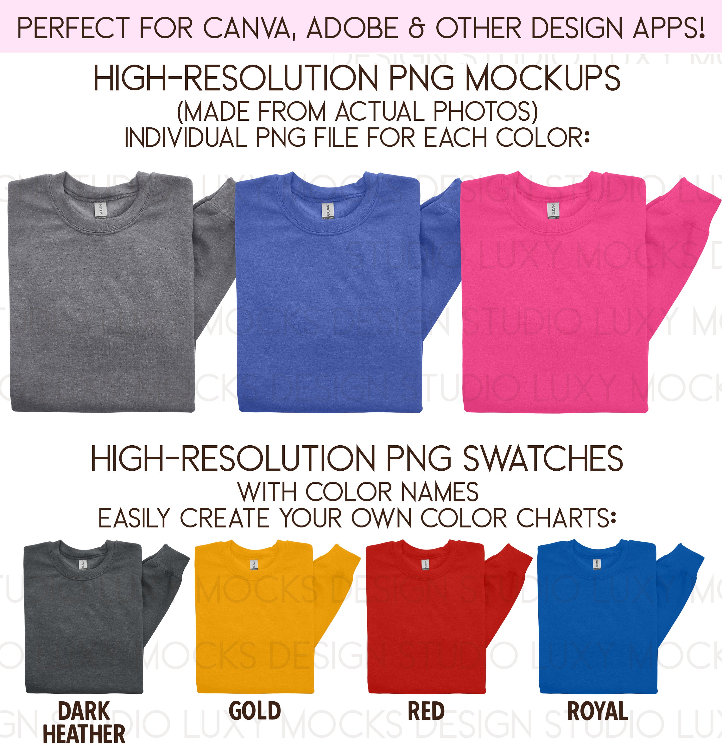 Gildan 18000 Mockup: PNG Transparent Color Chart (canva, Adobe) - Etsy