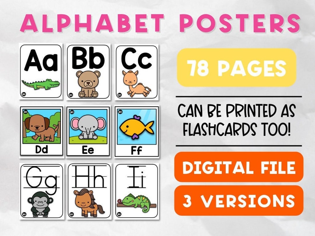Alphabet Posters Flashcards A to Z Printable and Digital Download for ...
