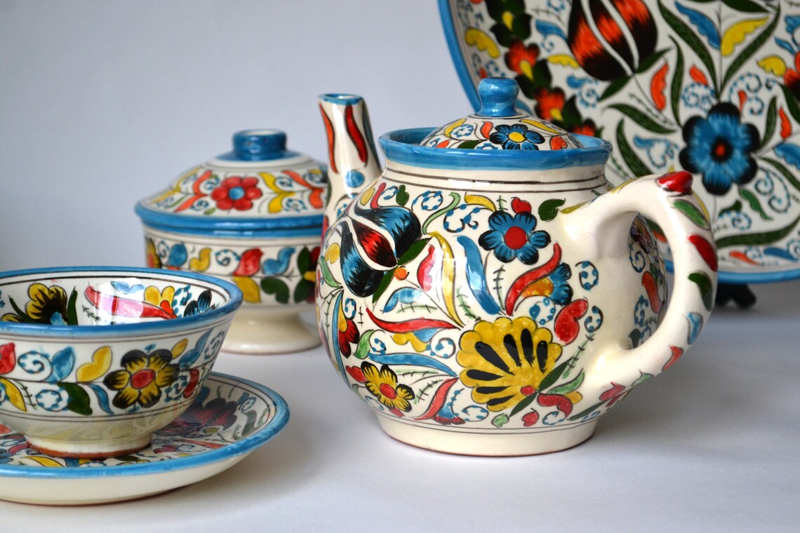 Beautiful handmade tea set with teapot. Ceramic Uzbek tea set | Etsy