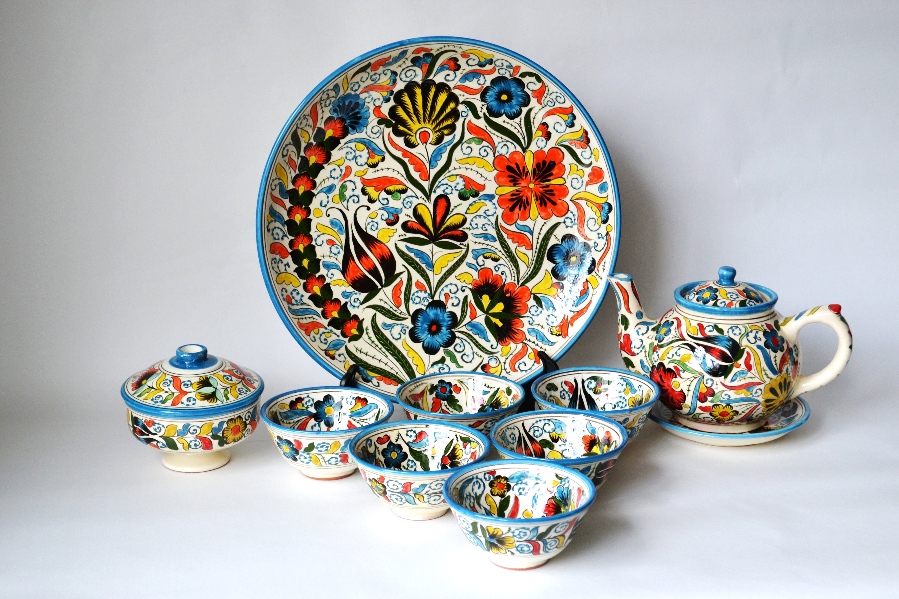 Beautiful handmade tea set with teapot. Ceramic Uzbek tea set | Etsy