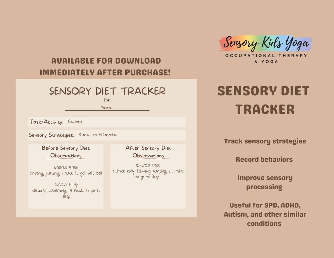 Sensory Diet Tracker Digital Download for Sensory Processing Disorder ...