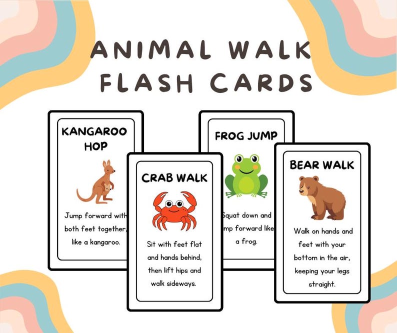 Sensory Break Animal Walk Flash Cards for Kids | Movement Breaks Gross ...