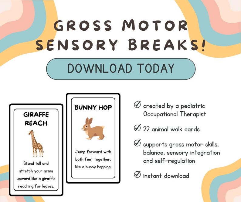 Sensory Break Animal Walk Flash Cards for Kids | Movement Breaks Gross ...