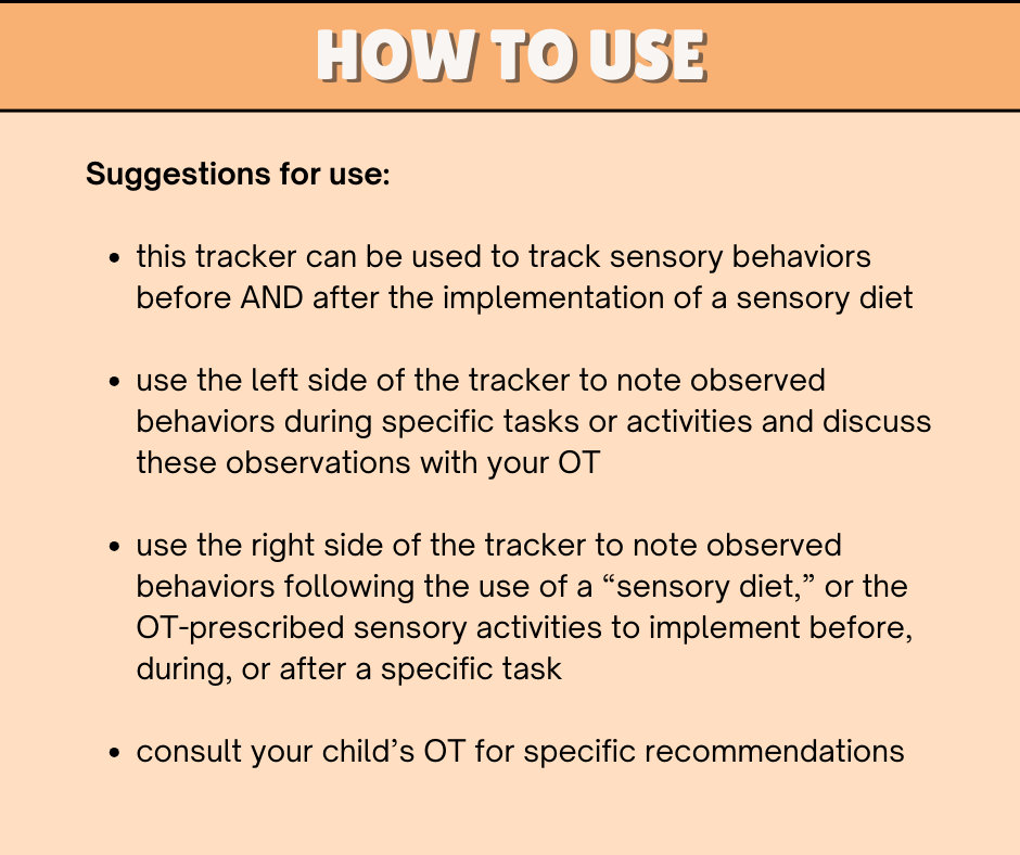 Sensory Diet Tracker Digital Download | Sensory Processing Disorder ...