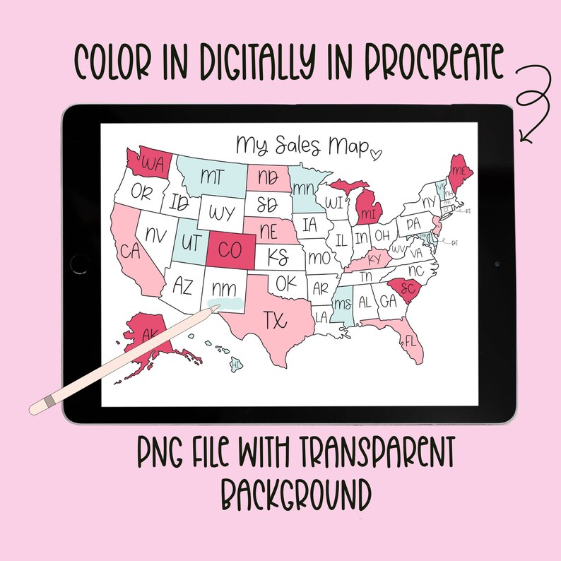 United States Sales Map, Printable Sales Map, Sales Map for Procreate ...