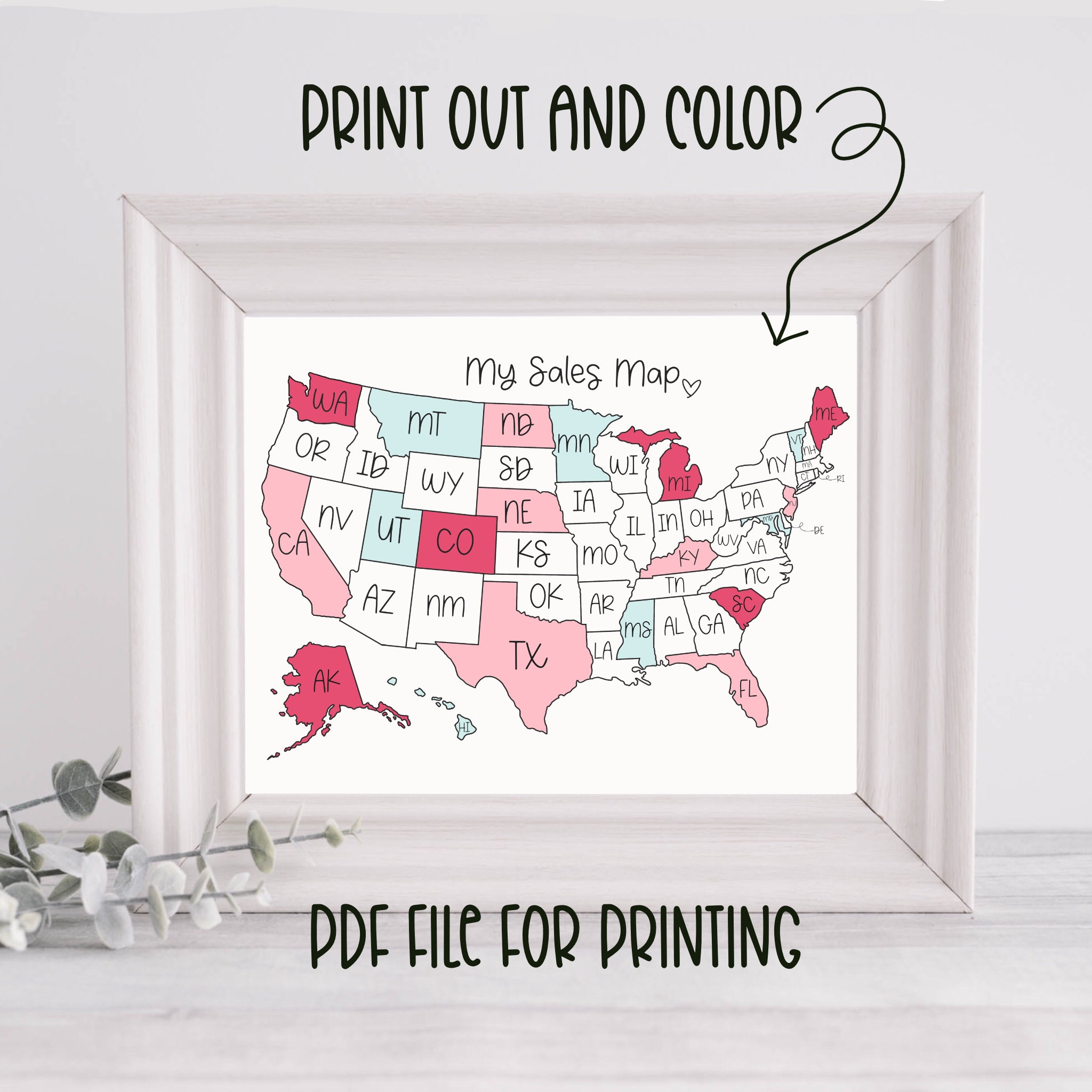 United States Sales Map, Printable Sales Map, Sales Map for Procreate ...