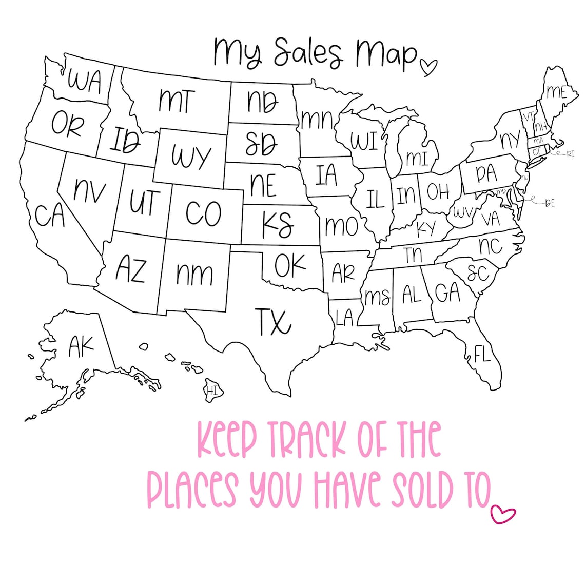 United States Sales Map, Printable Sales Map, Sales Map for Procreate ...