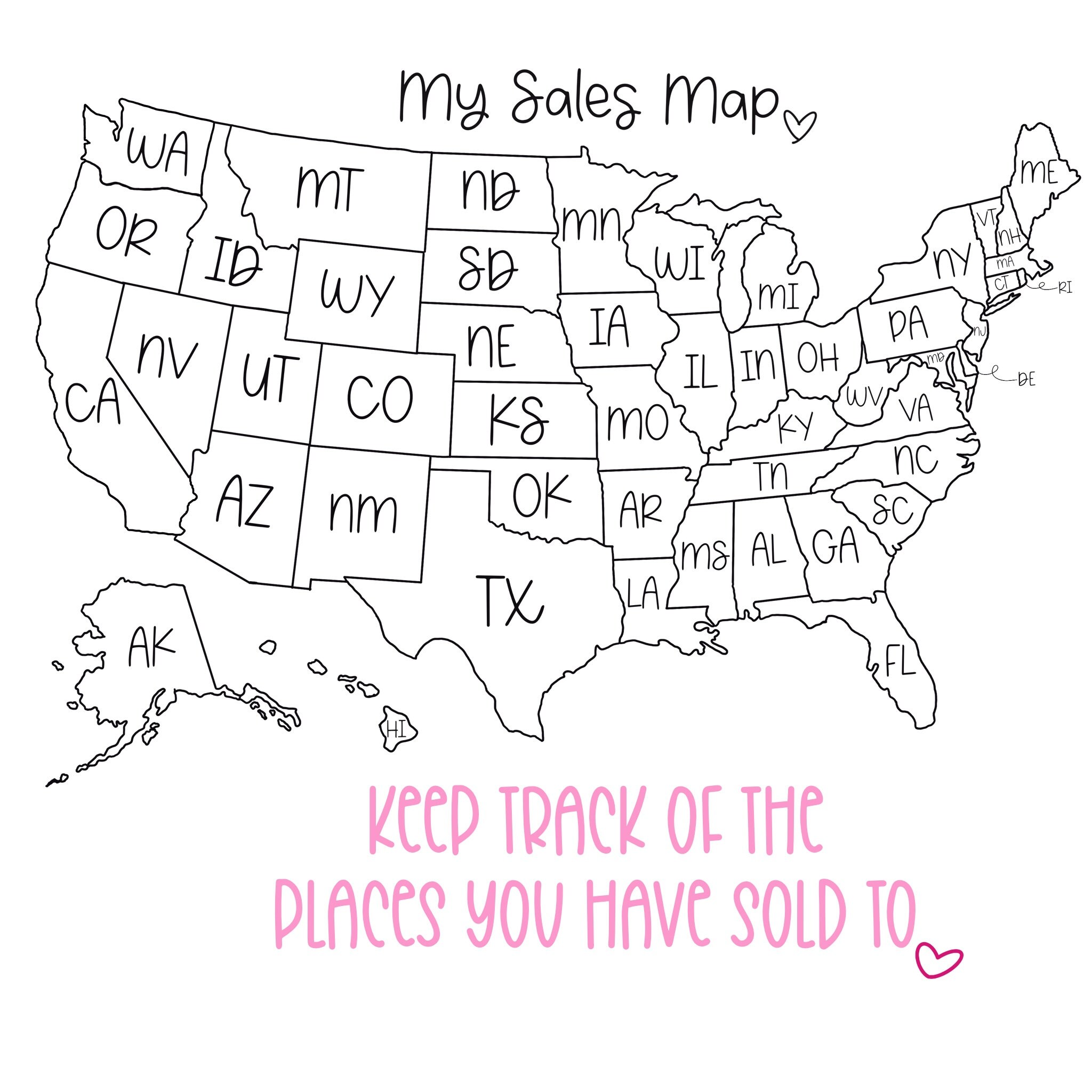 United States Sales Map, Printable Sales Map, Sales Map for Procreate ...