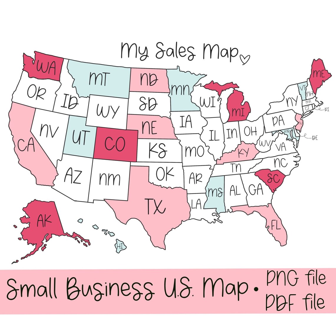 United States Sales Map, Printable Sales Map, Sales Map for Procreate ...