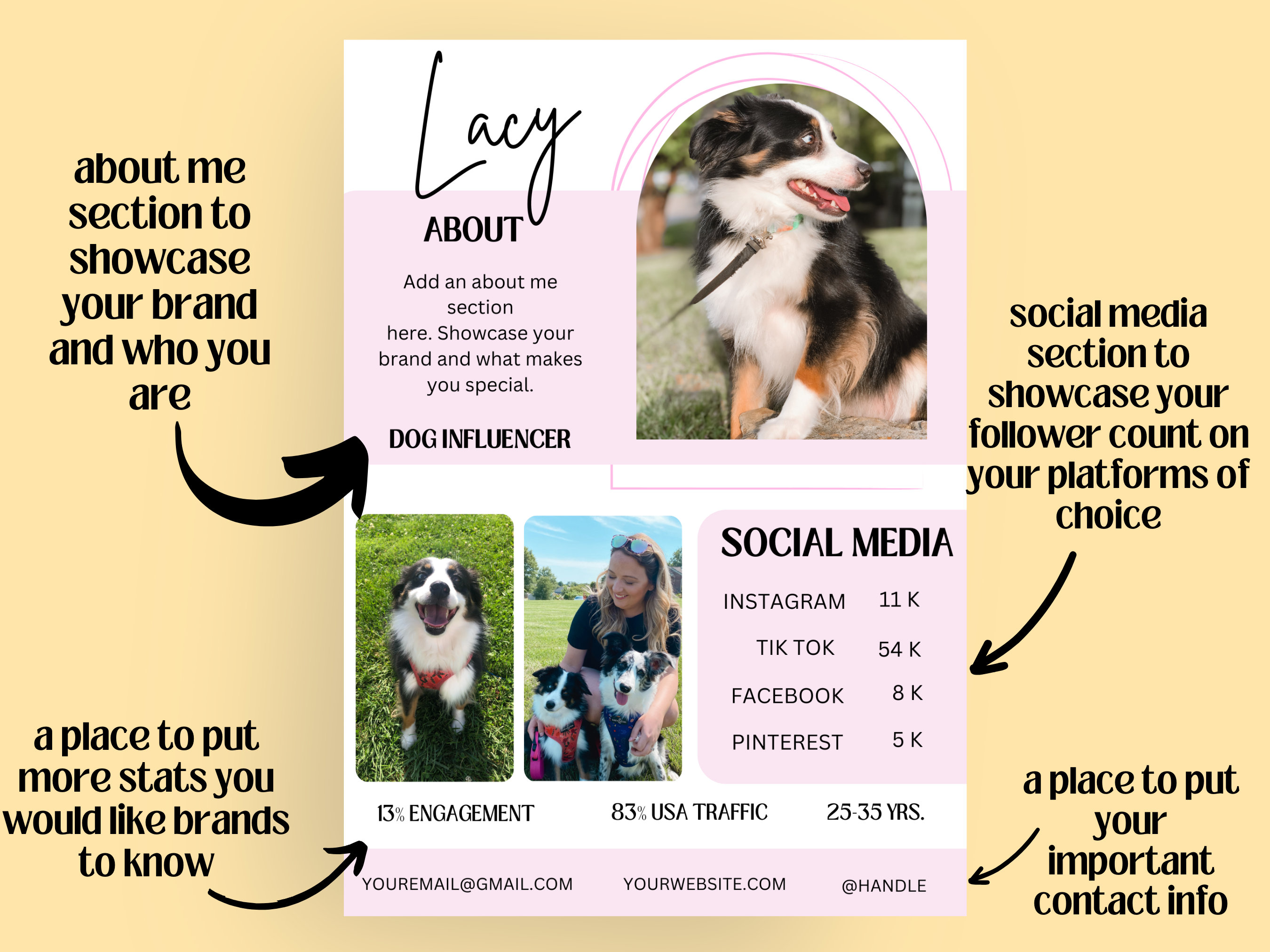 Dog Influencer Media Kit, Pet Influencer Media Kit, Custom Media Kit ...