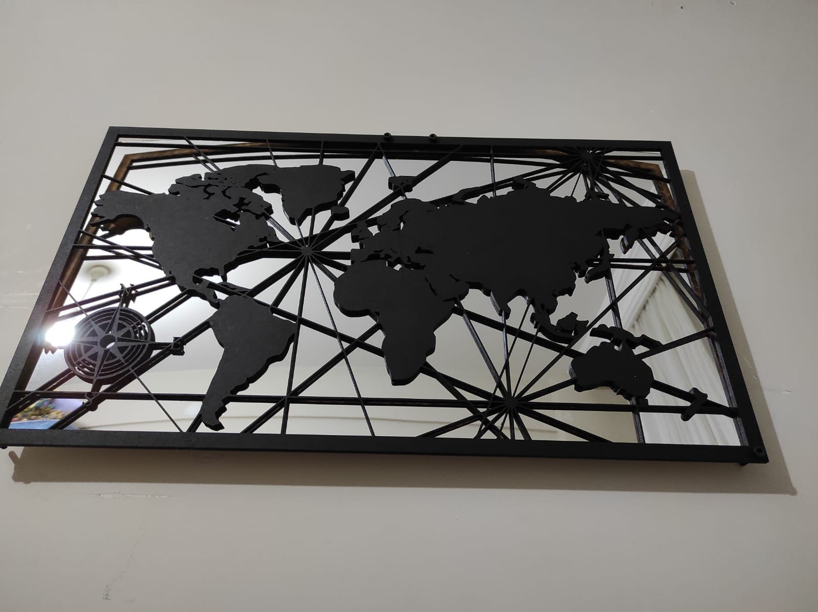 Mirror World Wood Wall Art Wooden Mirror World Map Wall Decor Mirror ...