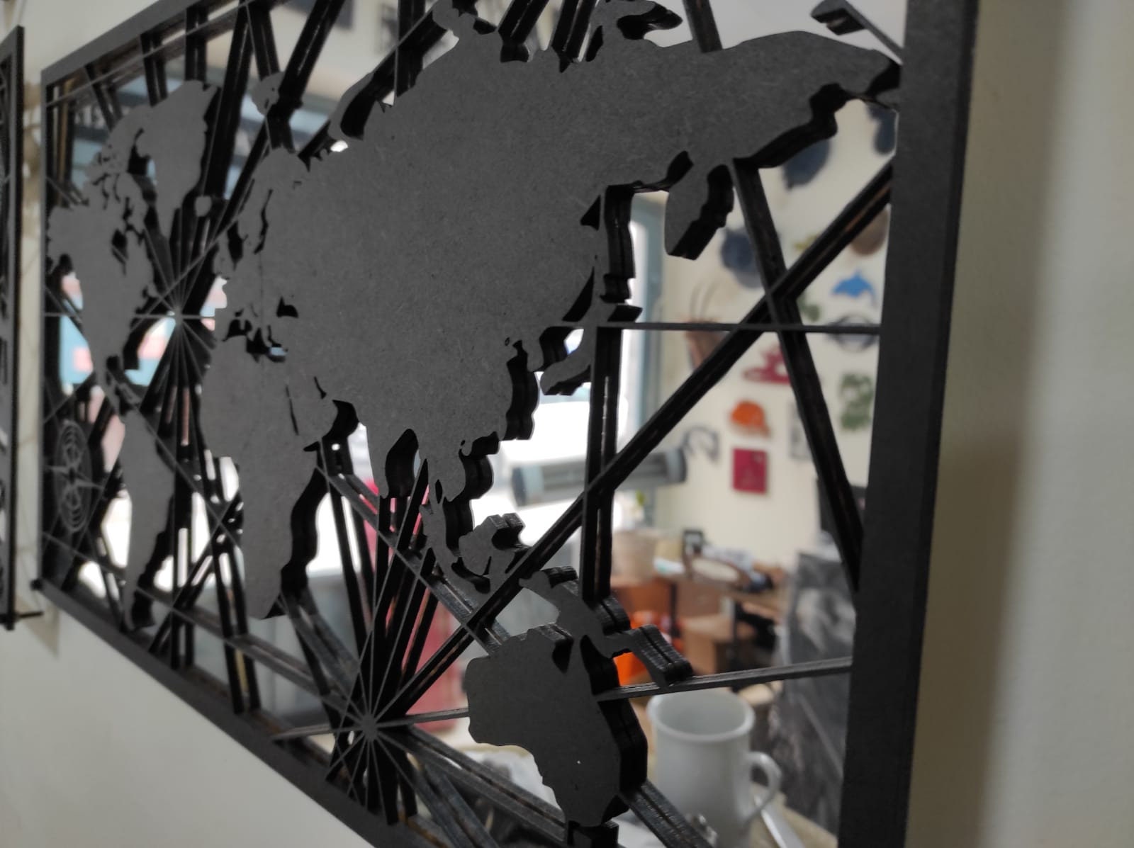 Mirror World Wood Wall Art Wooden Mirror World Map Wall Decor Mirror ...