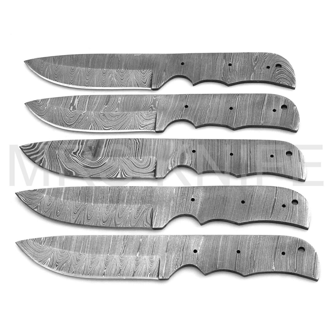 Lot of 5 Damascus Steel Blank Blade Knife for Knife Making Supplies, A ...